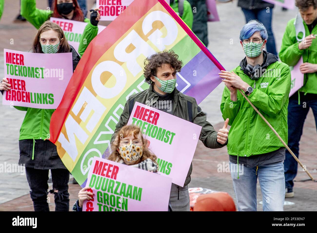 People gather for a climate alarm protest on March 14, 2021 in ...