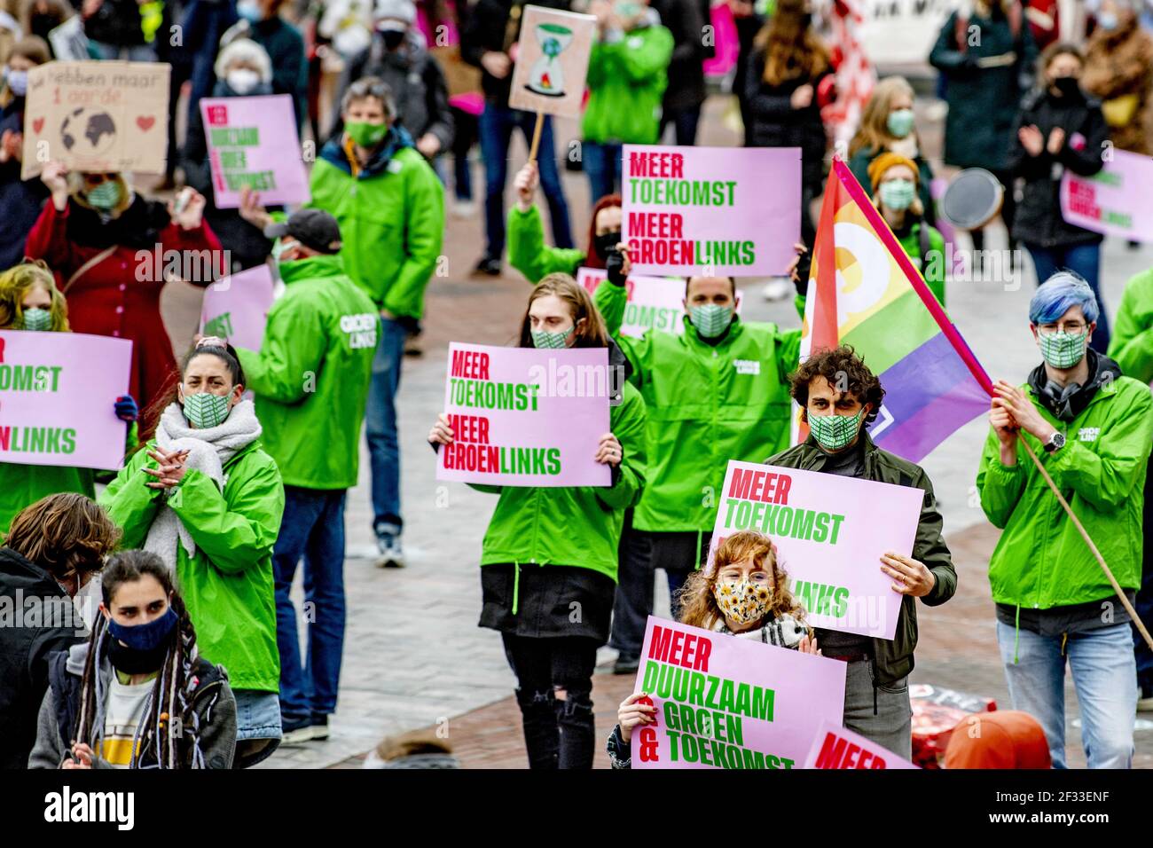 People gather for a climate alarm protest on March 14, 2021 in ...