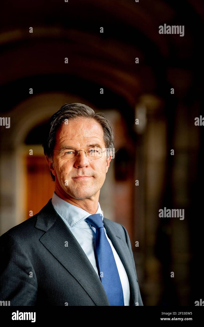 Dutch Prime Minister Mark Rutte poses for pictures on March 12, 2021 in ...