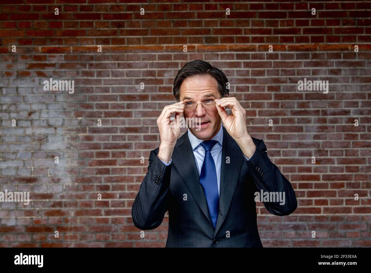 Dutch Prime Minister Mark Rutte poses for pictures on March 12, 2021 in ...