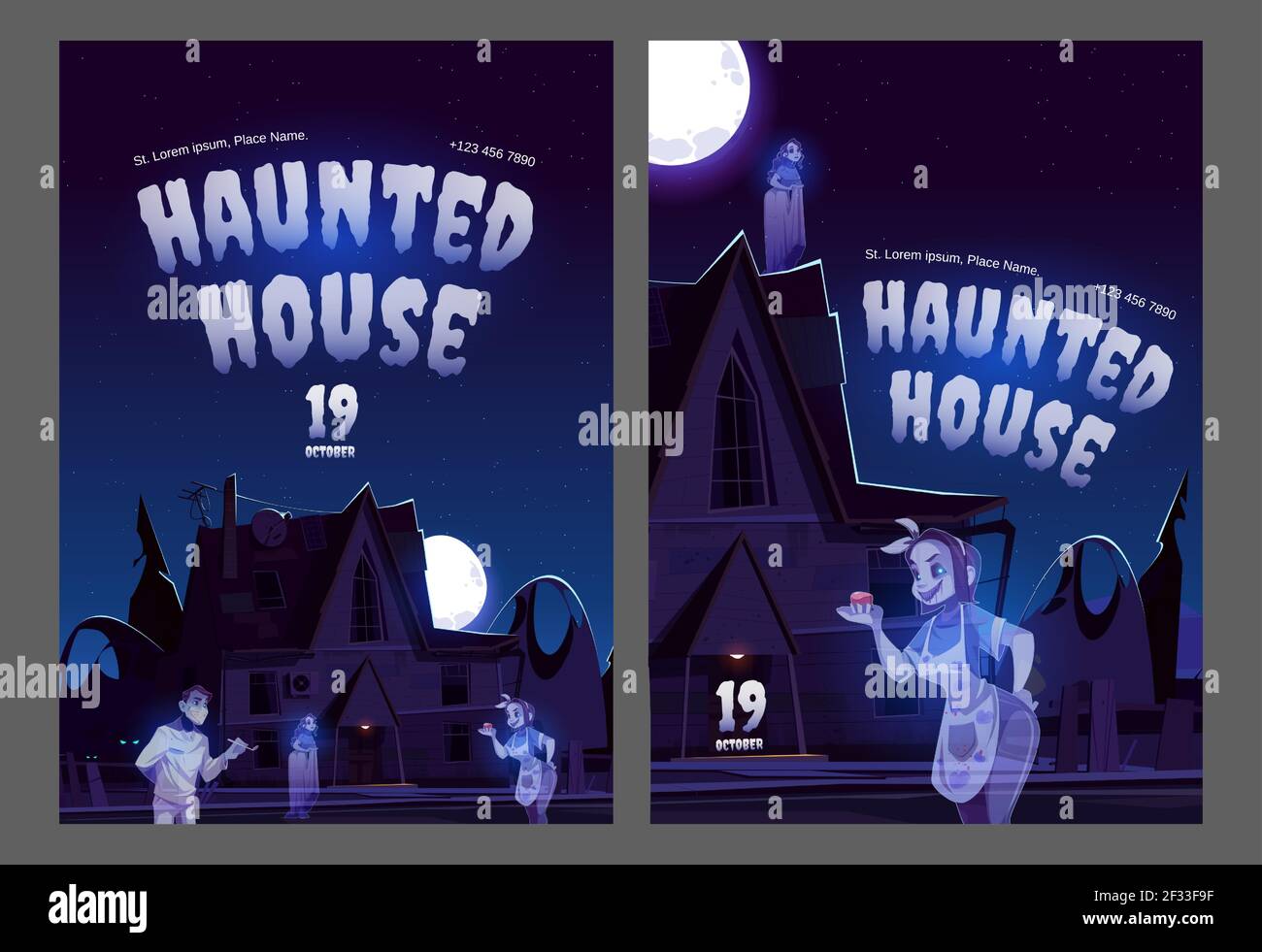 Haunted house posters with old house with ghosts Stock Vector Image ...