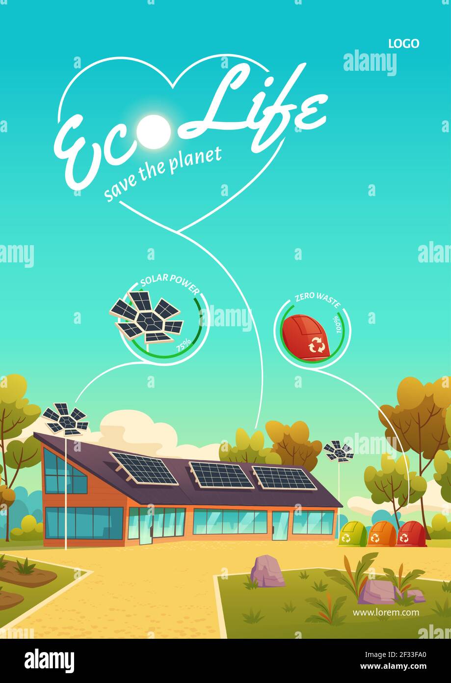 Eco life poster, solar panels and zero waste Stock Vector Image & Art ...