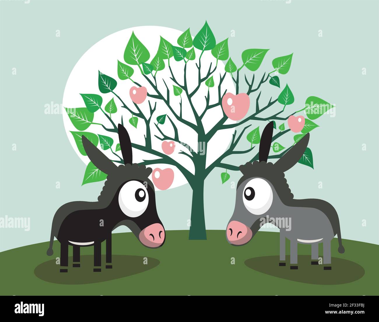 Cute little donkeys and apple tree Stock Vector Image & Art - Alamy