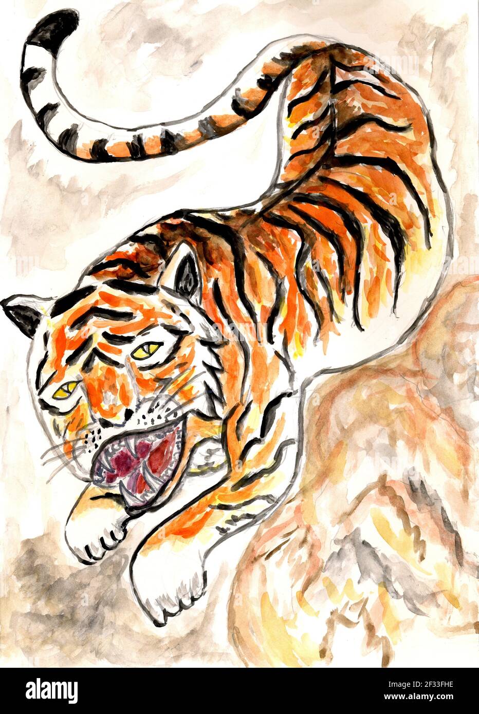Cute cartoon bulky red tiger hand drawn illustration Stock Photo - Alamy