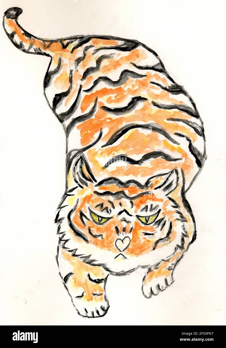 Cute cartoon bulky red tiger hand drawn illustration Stock Photo - Alamy