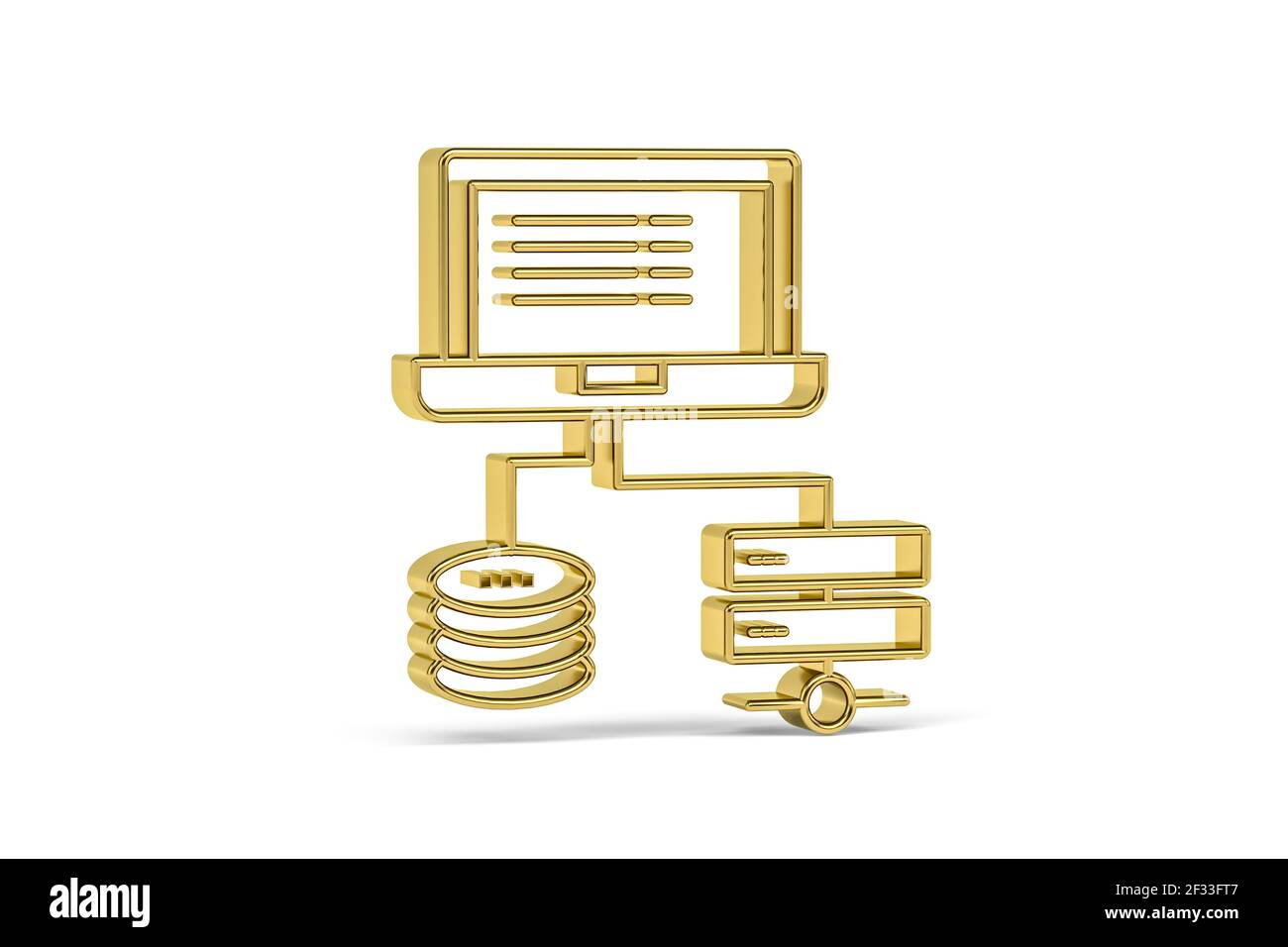 Golden 3d computer networks icon isolated on white background - 3D ...