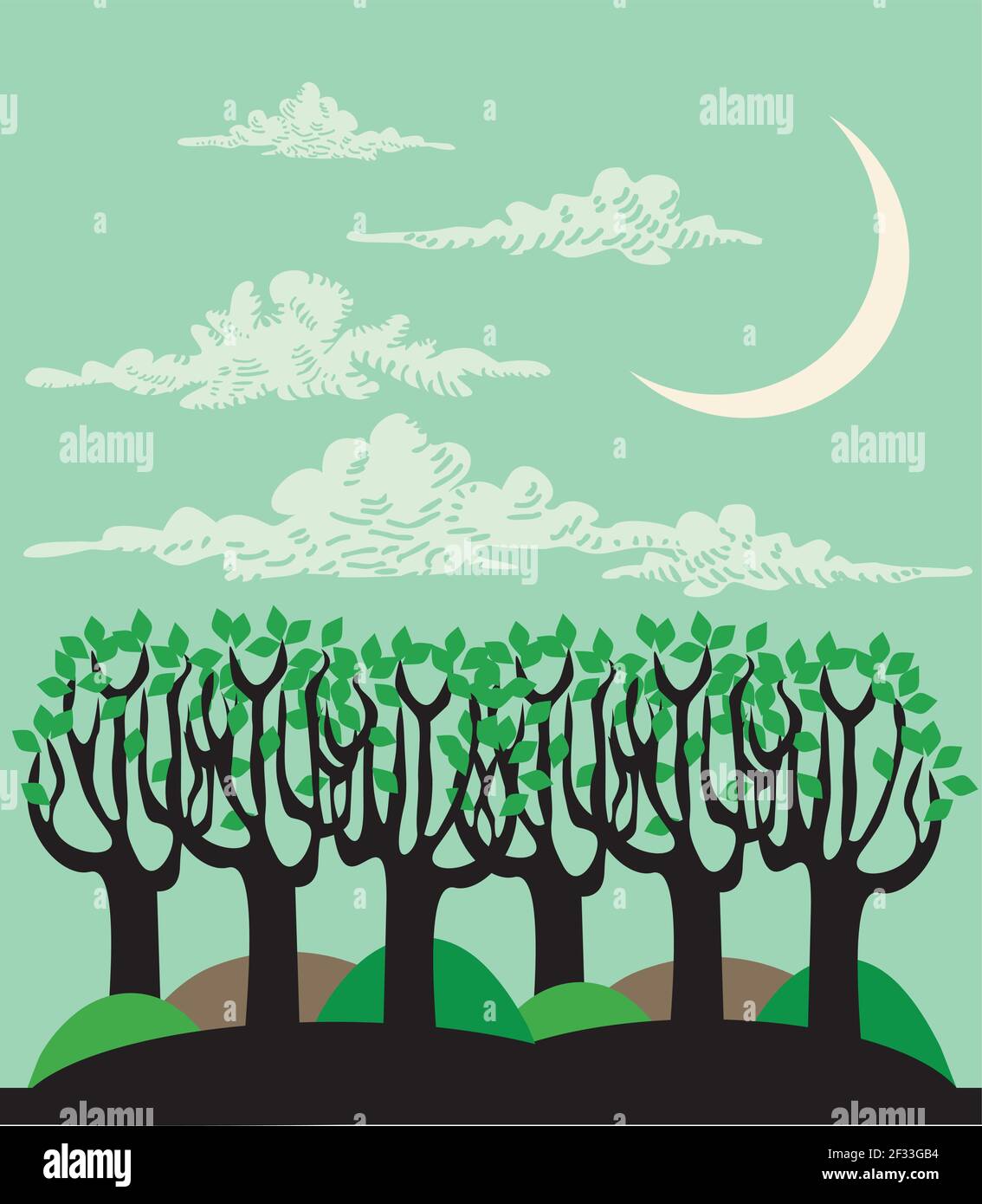 Cartoon landscape with trees Stock Vector Image & Art - Alamy