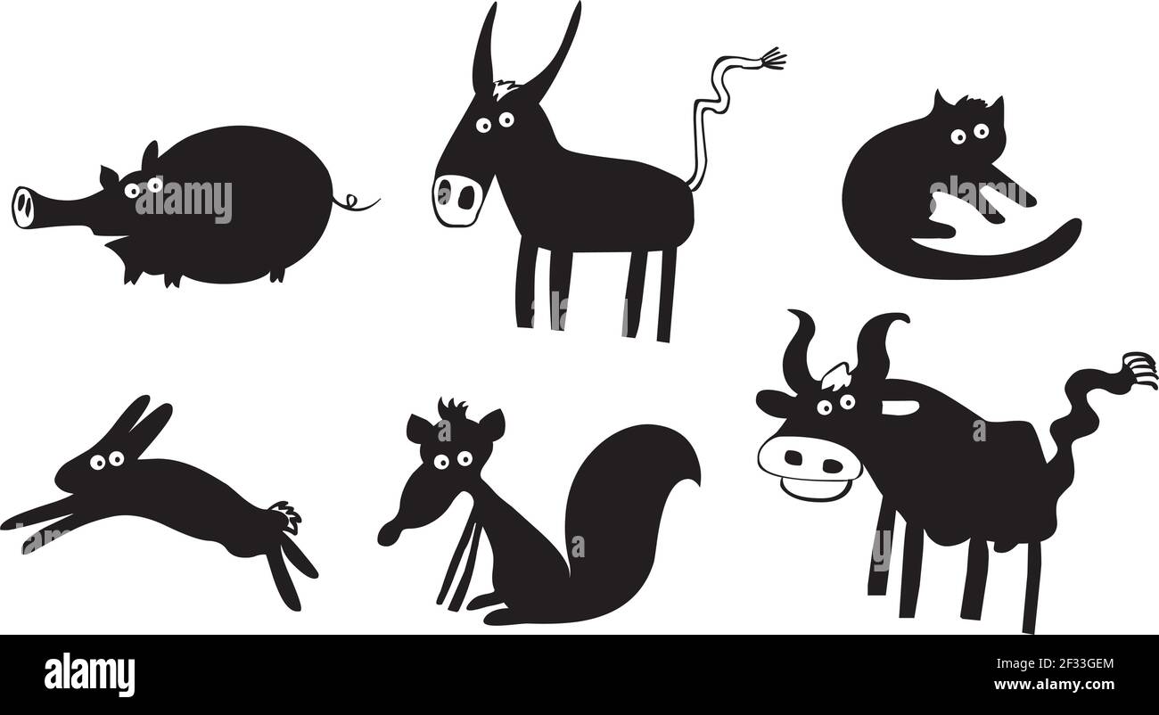 Set of Funny Vector Cartoon Animals Stock Vector Image & Art - Alamy