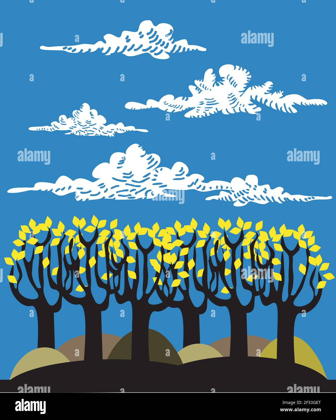 Cartoon landscape with trees Stock Vector Image & Art - Alamy