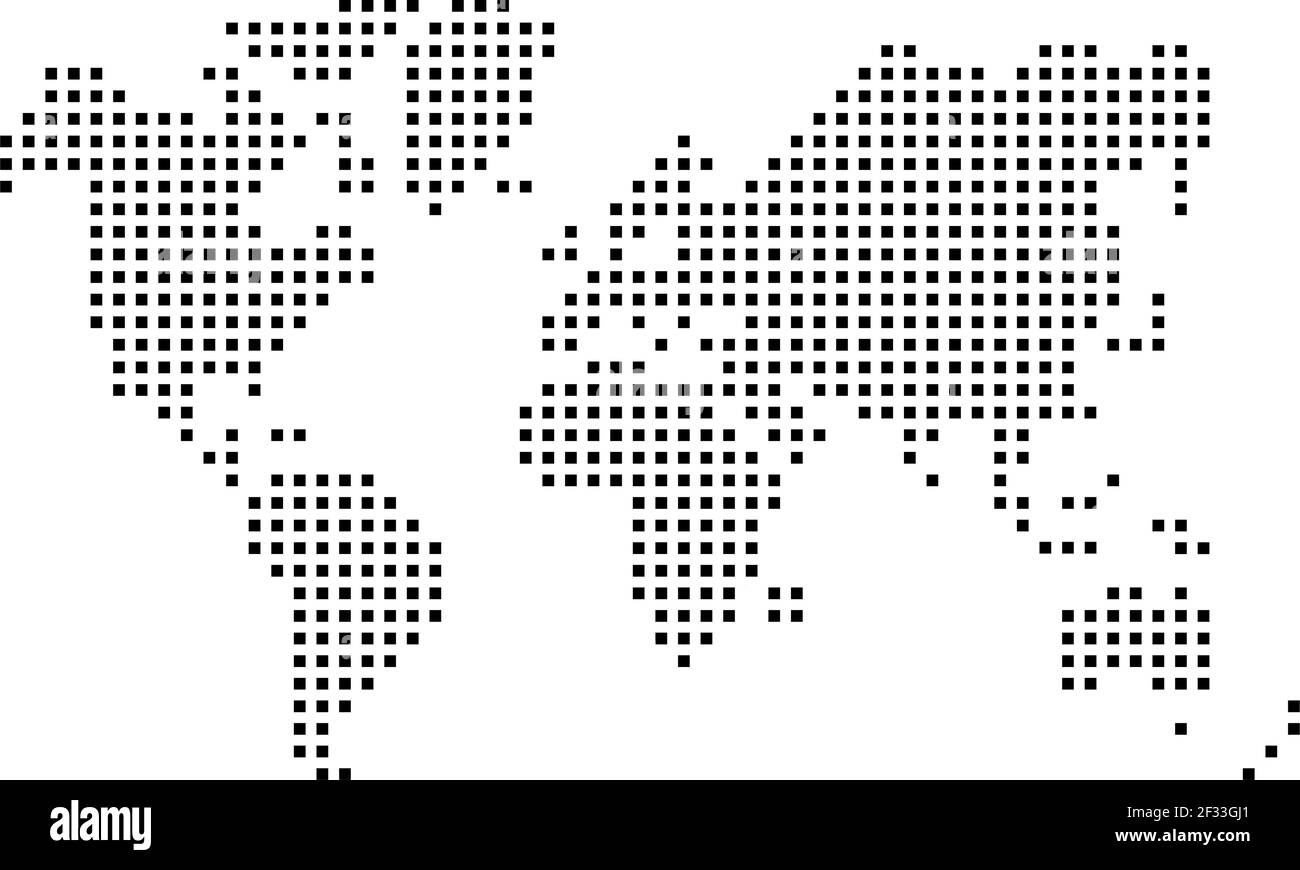 Simplified world map drawn with square dots . Vector illustration Stock ...