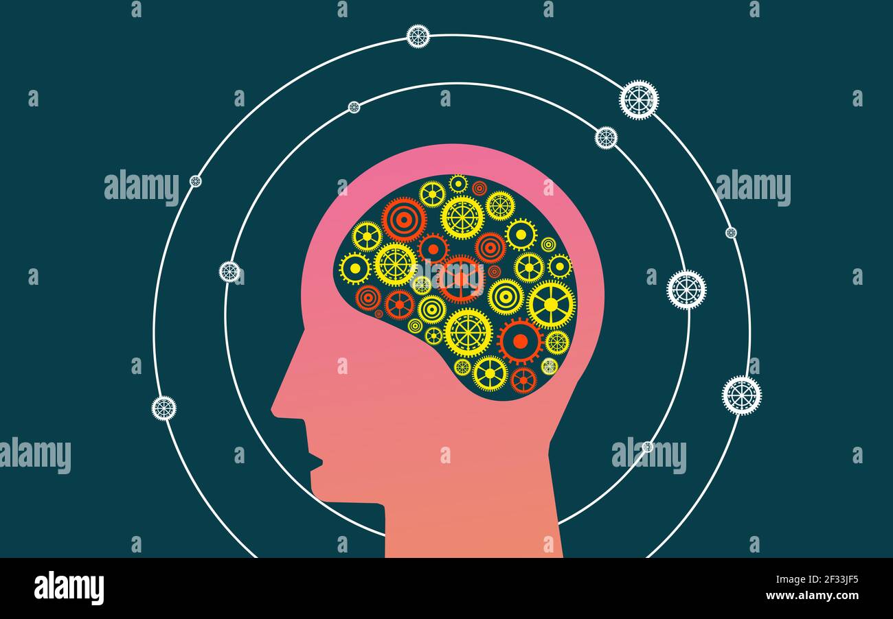 Artificial Human Mind and Gears symbol inside a human brain shape ...