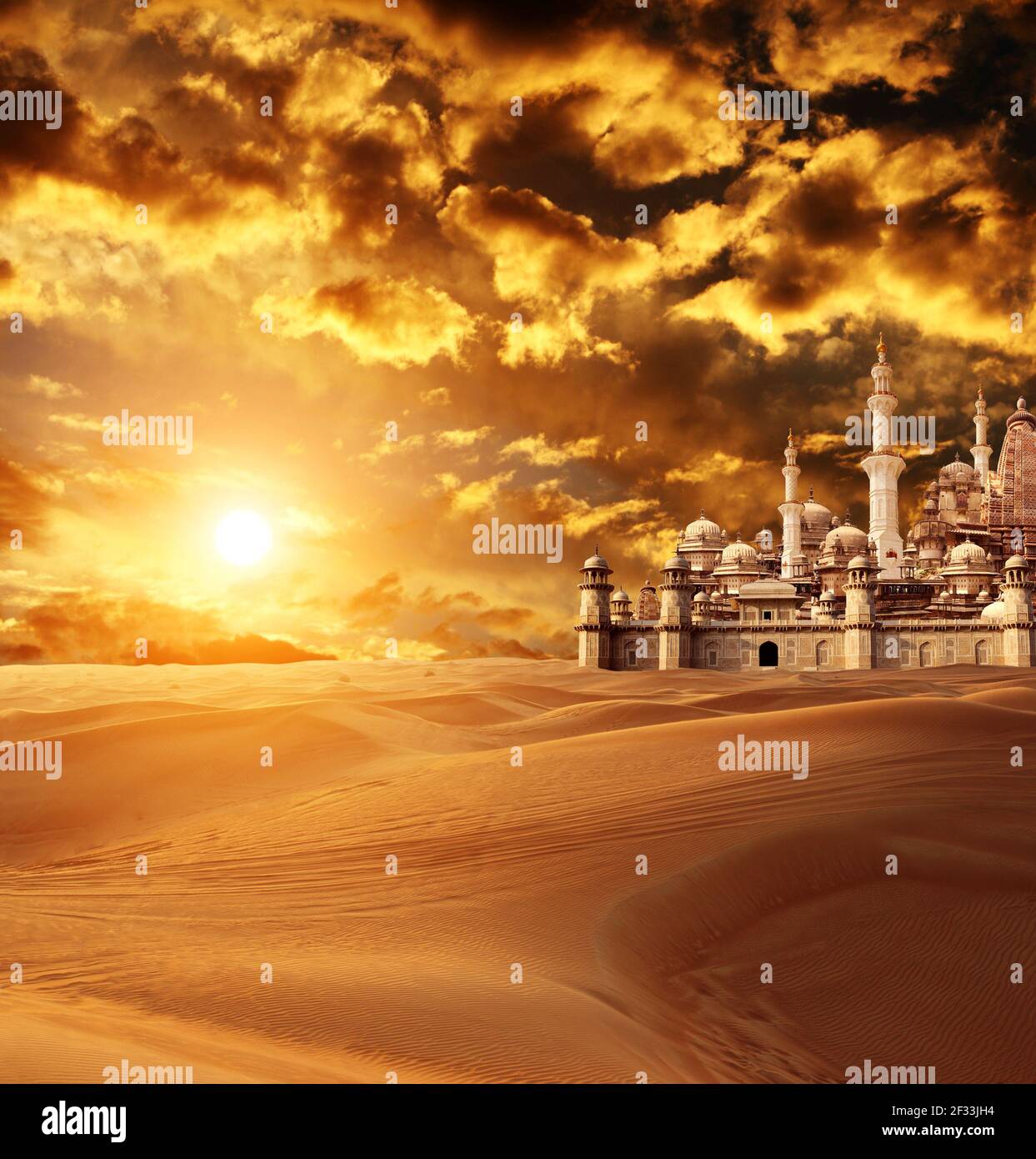 A fabulous lost city in the desert. Fantastic oriental town in the ...