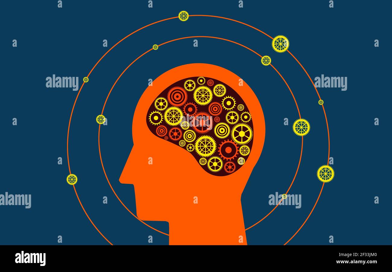 Smart head with gears artificial intelligence concept; Gear symbol ...