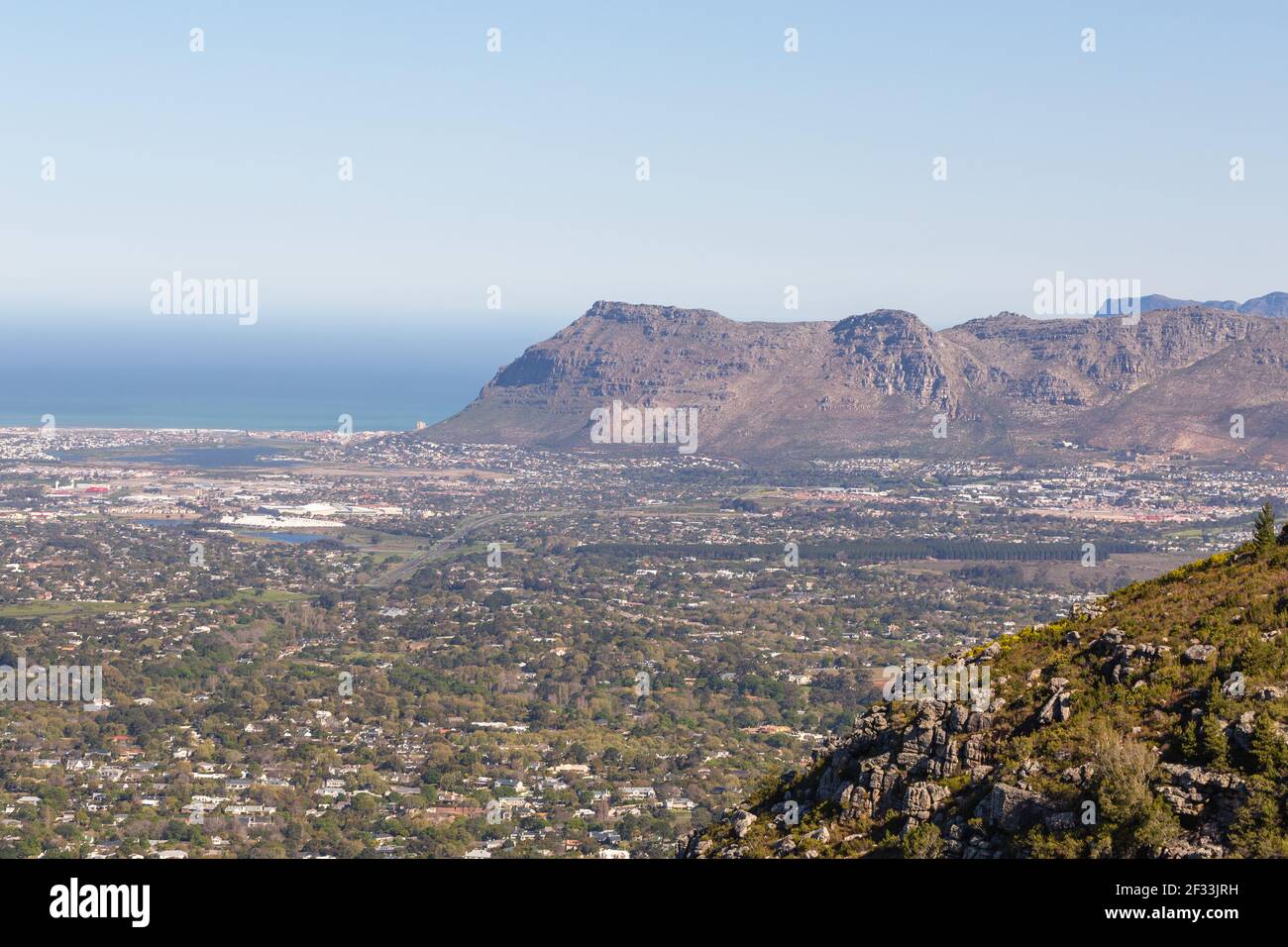 View down to Cape Town from the Nursery Ravine on Table Mountain in ...
