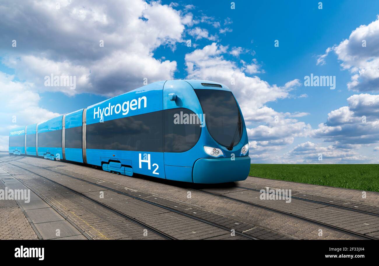 A hydrogen fuel cell train stands at the station Stock Photo - Alamy