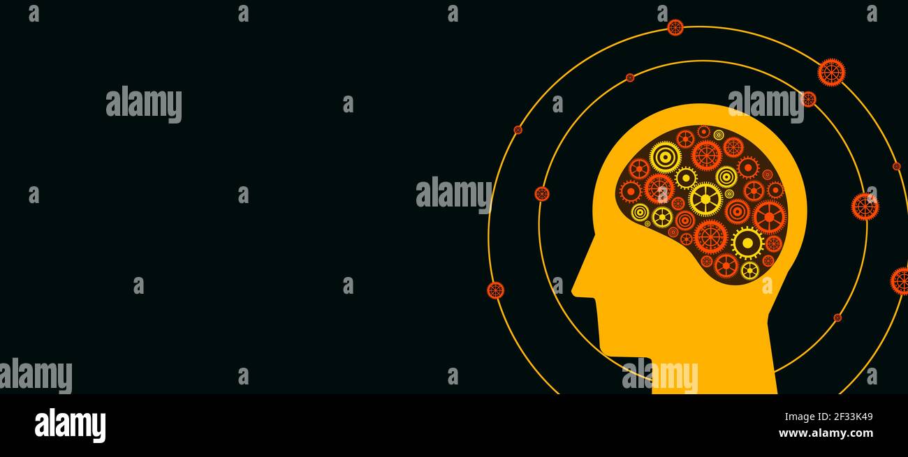 Artificial intelligence with human brain and gears inside a head shape ...