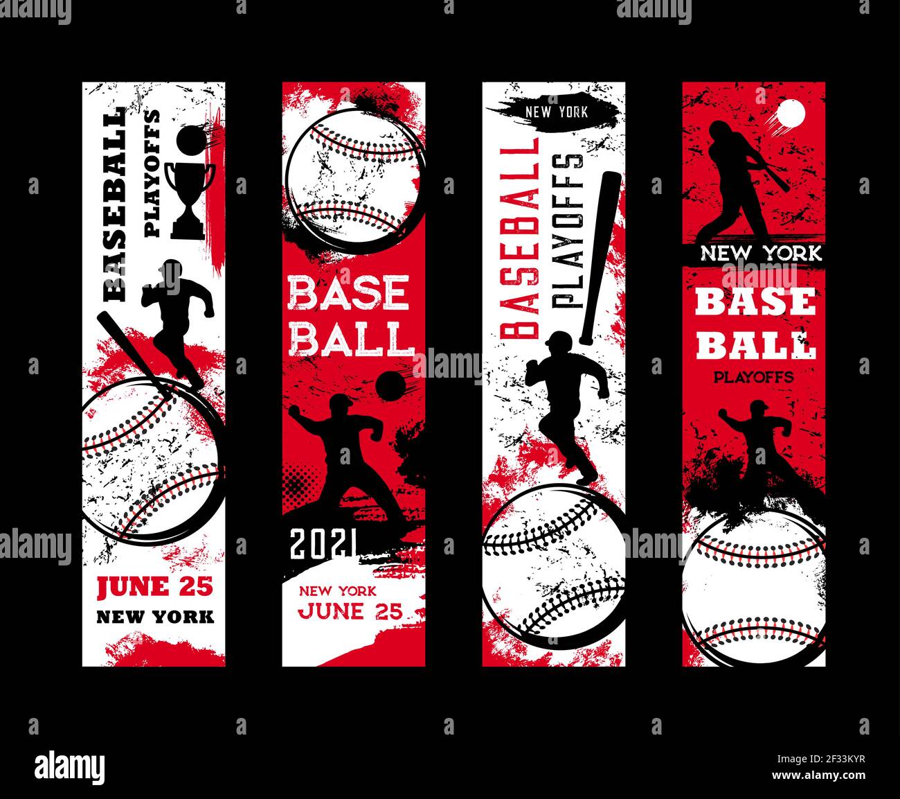 Baseball playoffs vector flyers, sport tournament vintage grunge cards ...