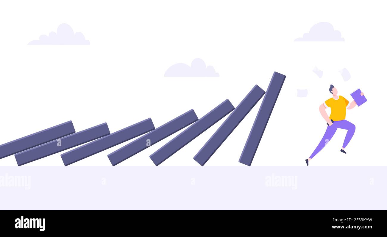 Domino effect or business cowardice metaphor vector illustration. Adult ...