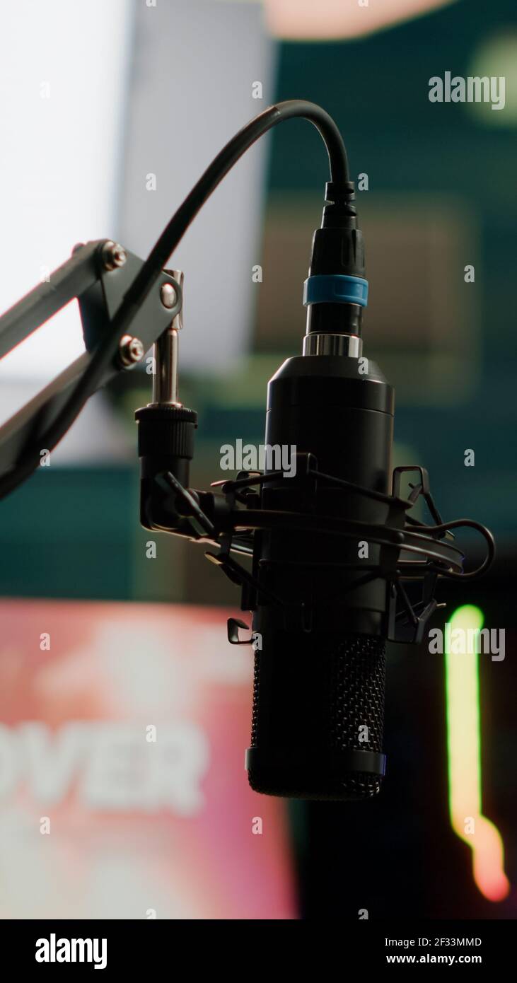 Streaming professsional microphone in empty gaming home studio with ...