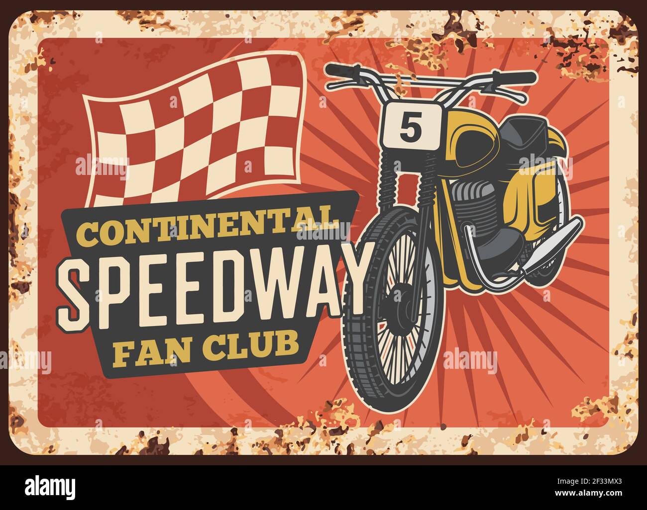 Speedway motorcycle metal plate rusty, moto bikers fan club, vector ...