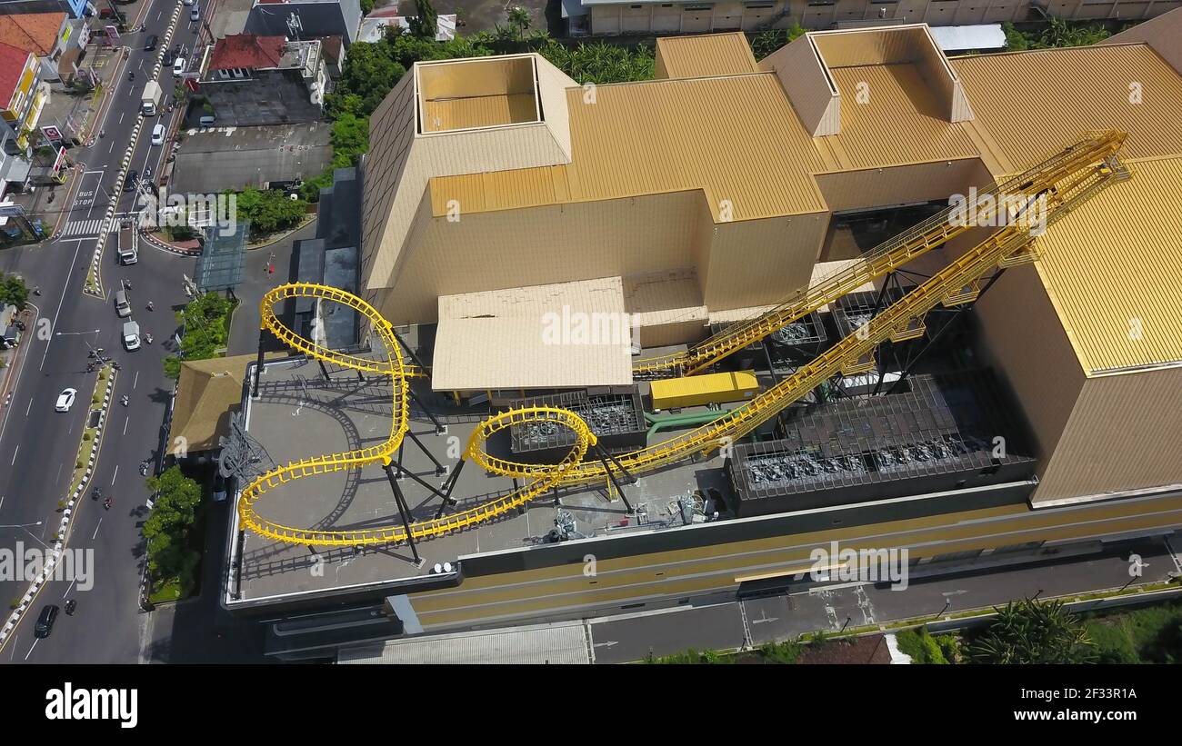 Kuta, Bali, Indonesia, March 13, 2021. Aerial drone view to roller ...
