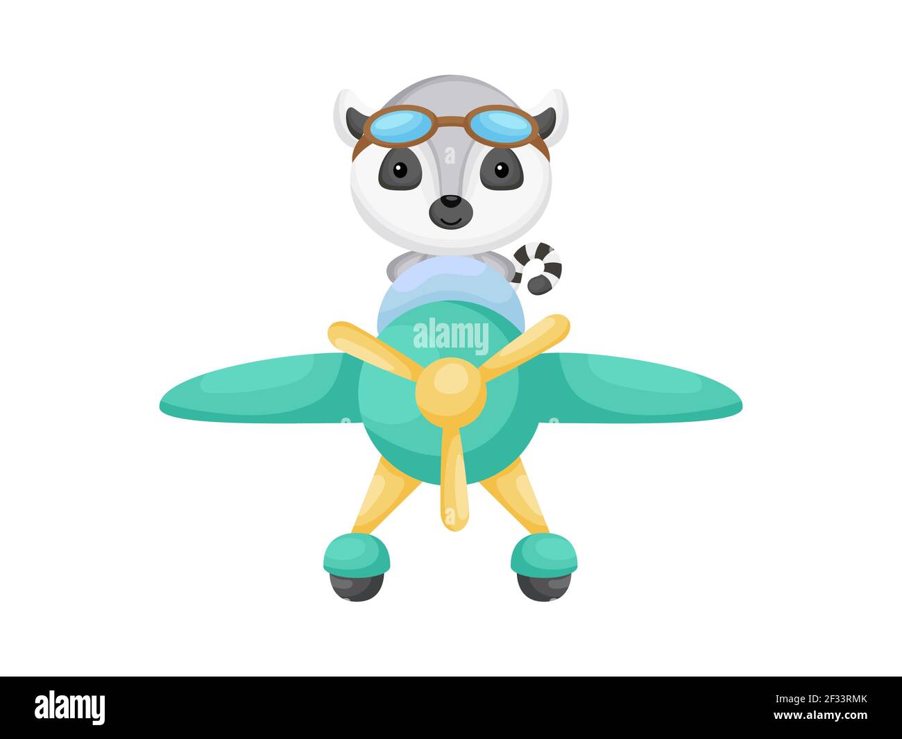Little lemur wearing aviator goggles flying an airplane. Funny baby ...