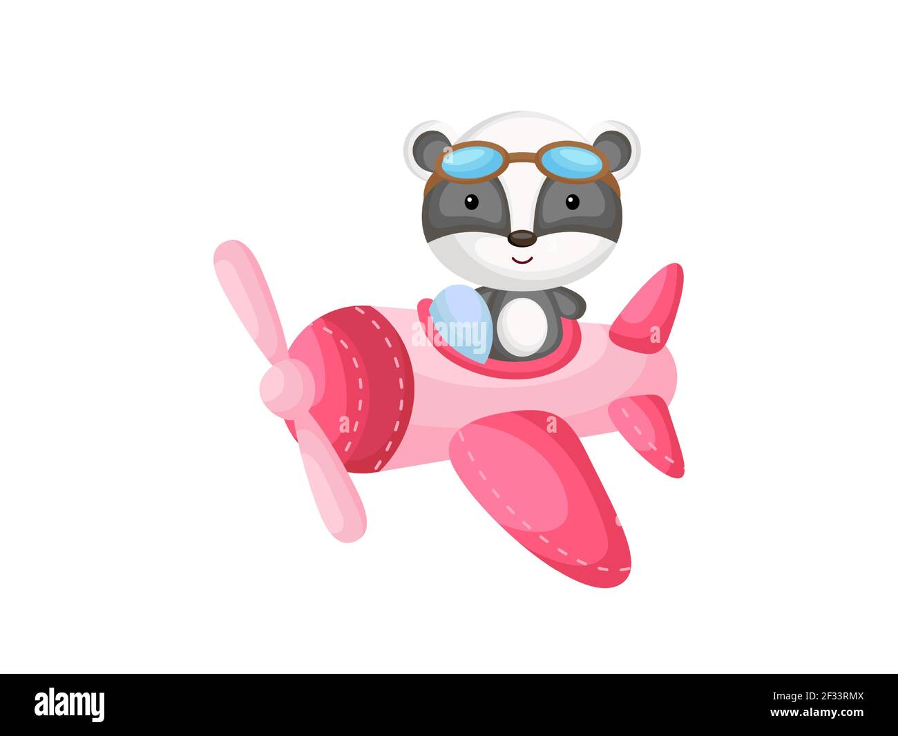 Little badger wearing aviator goggles flying an airplane. Funny baby ...