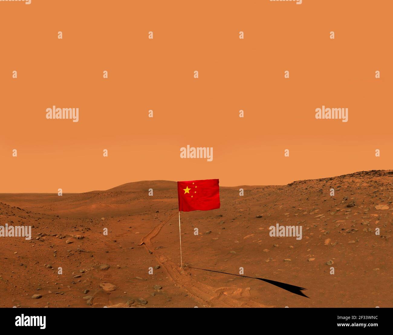 Chinese flag on the surface of Mars. Optimised and enhanced composite ...