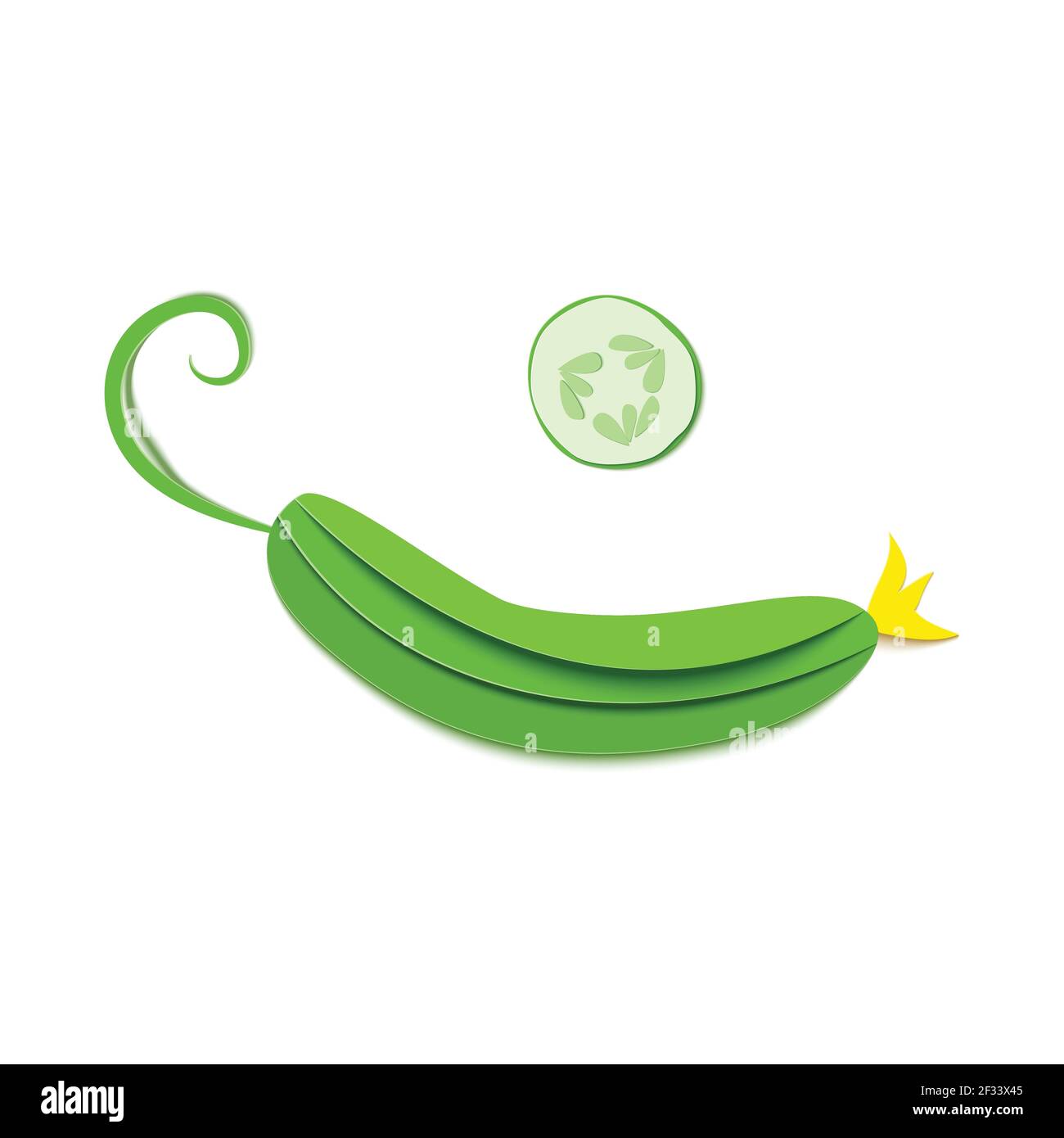 Set of paper cut green cucumber. Vector paper craft design in the form ...
