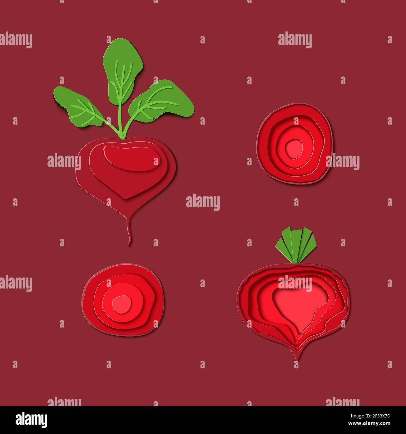 Set of paper cut red beet. Vector paper craft design in the form of ...
