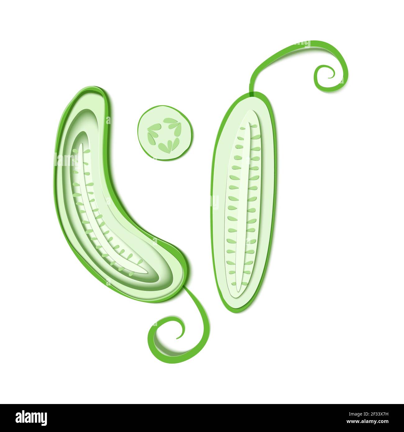 Set of paper cut green cucumber. Vector paper craft design in the form ...
