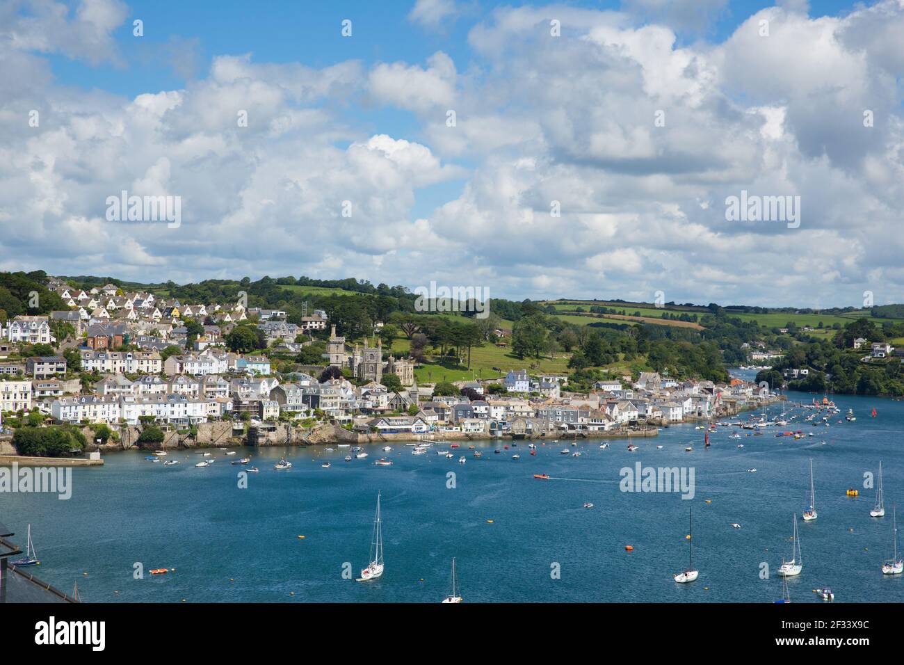 Fowey Cornwall England coast town with river and boats beautiful ...