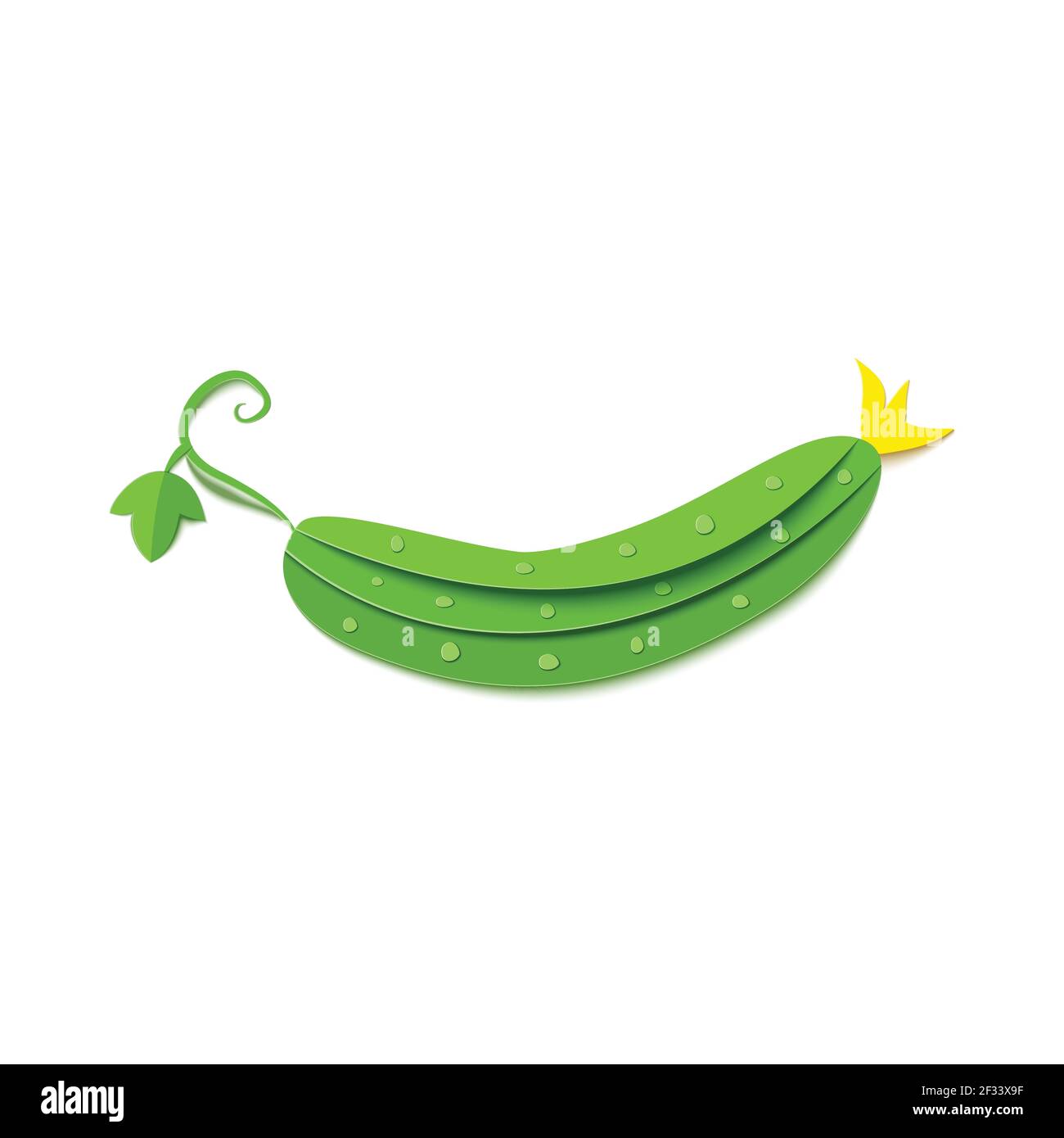 Paper cut green cucumber. Vector paper craft design in the form of ripe ...