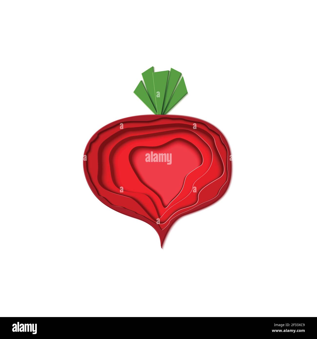 Paper cut red beet. Vector paper craft design in the form of half slice ...