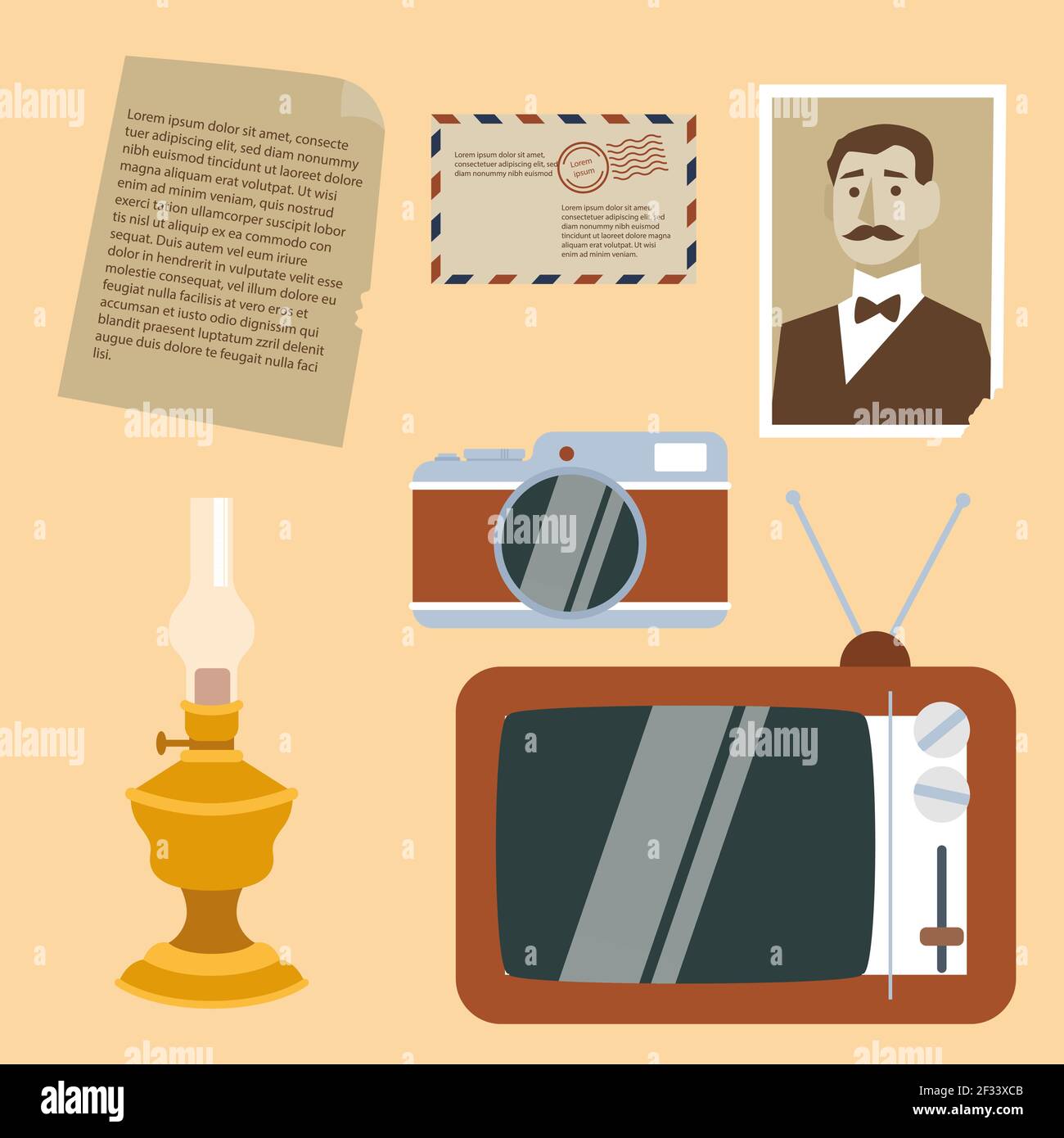 Collection of drawn antique market elements Vector illustration Stock ...