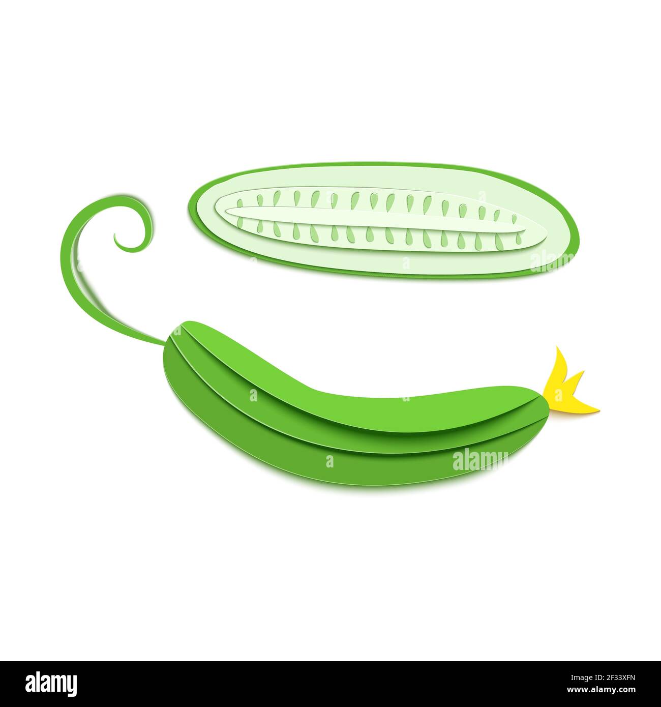 Set of paper cut green cucumber. Vector paper craft design in the form ...