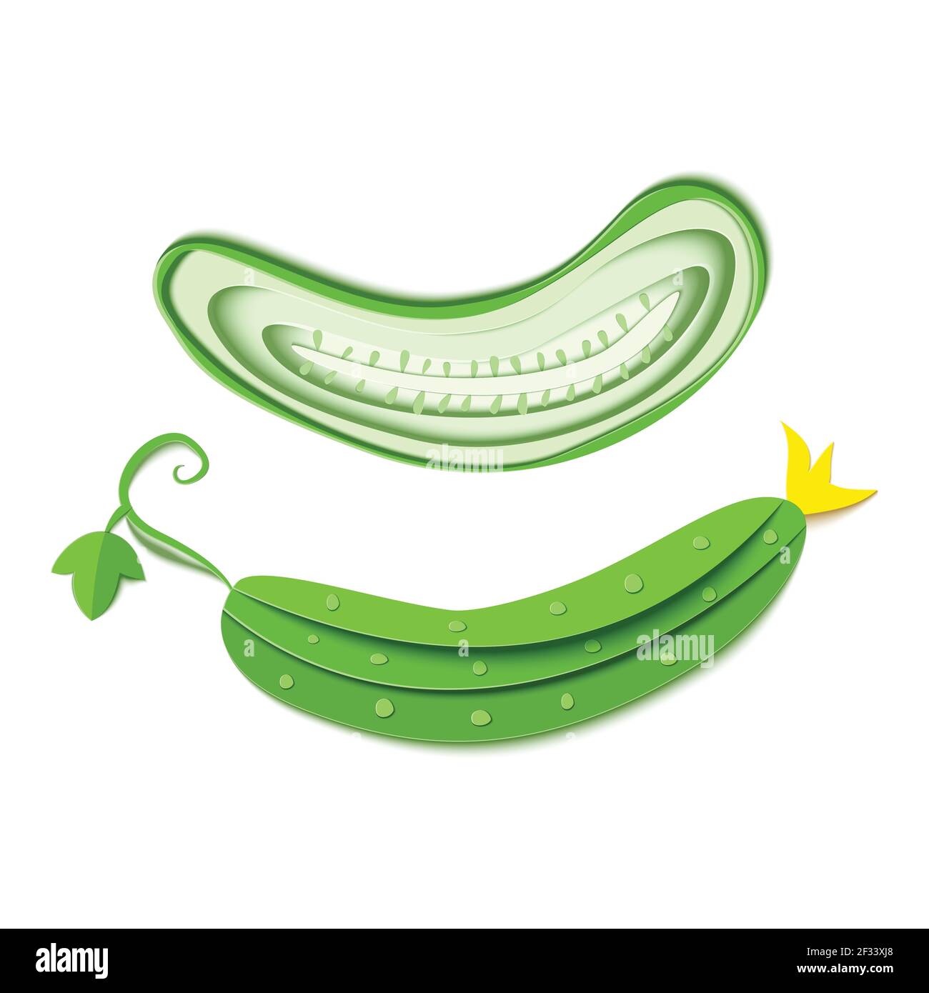 Set of paper cut green cucumber. Vector paper craft design in the form ...