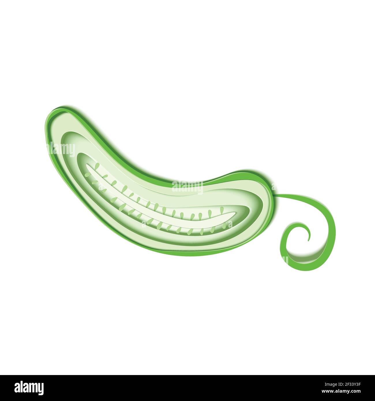 Paper cut half green cucumber. Vector paper craft design in the form of ...