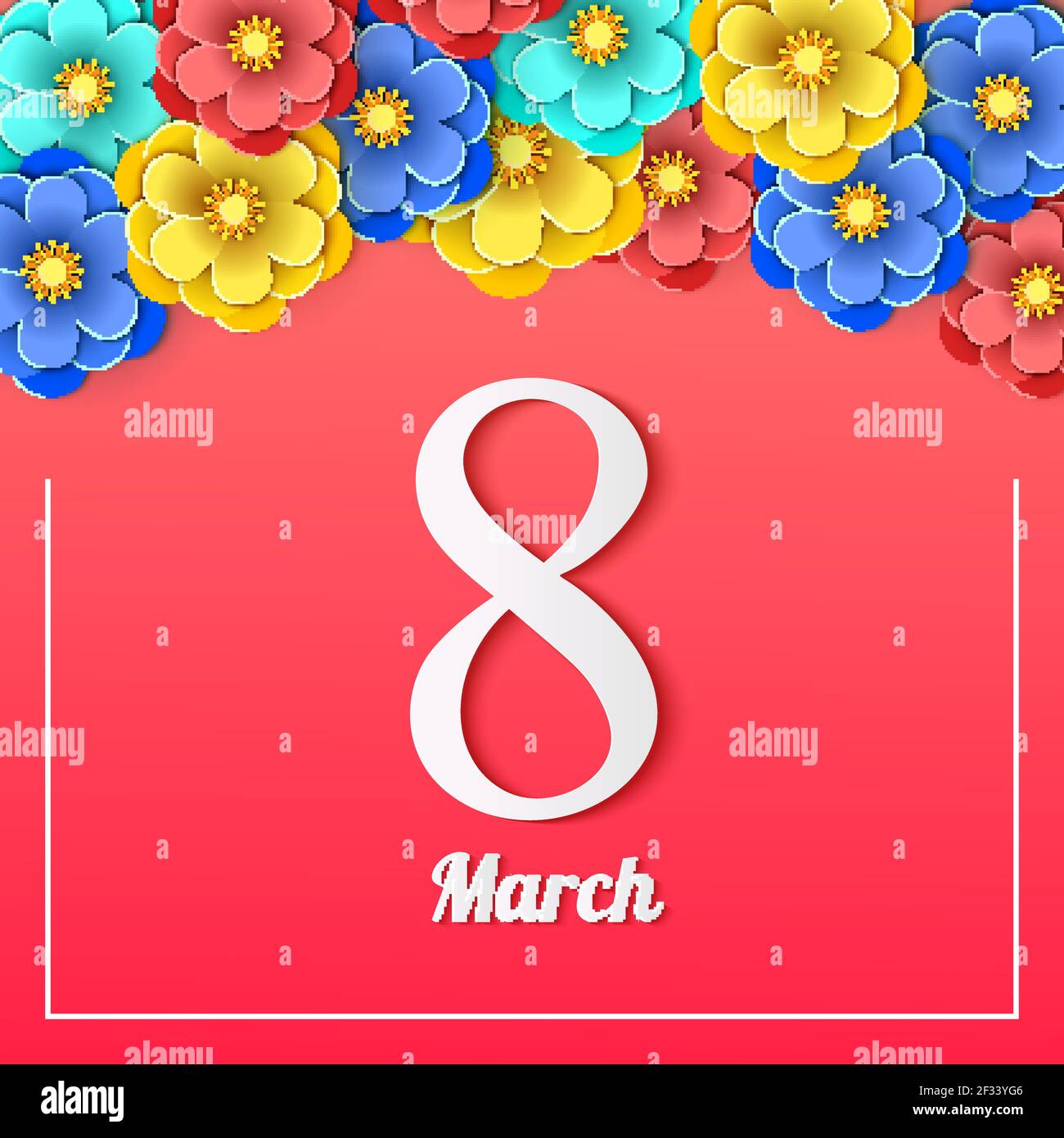 Floral 8 march greeting card. Happy Women's Day. Paper cut flower ...