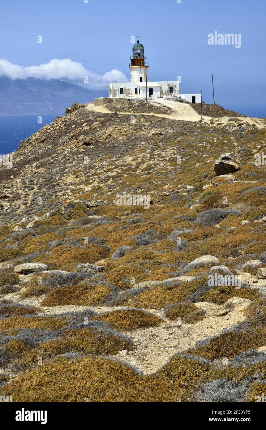 geography / travel, Greece, lighthouse at cape Armenistís, the isle ...