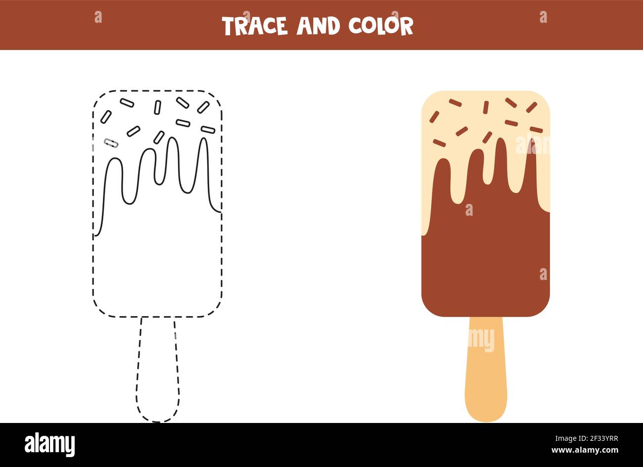 Trace and color cartoon ice cream. Educational game for kids. Writing ...