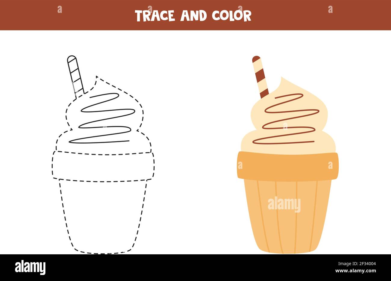 Trace and color cartoon ice cream. Educational game for kids. Writing ...