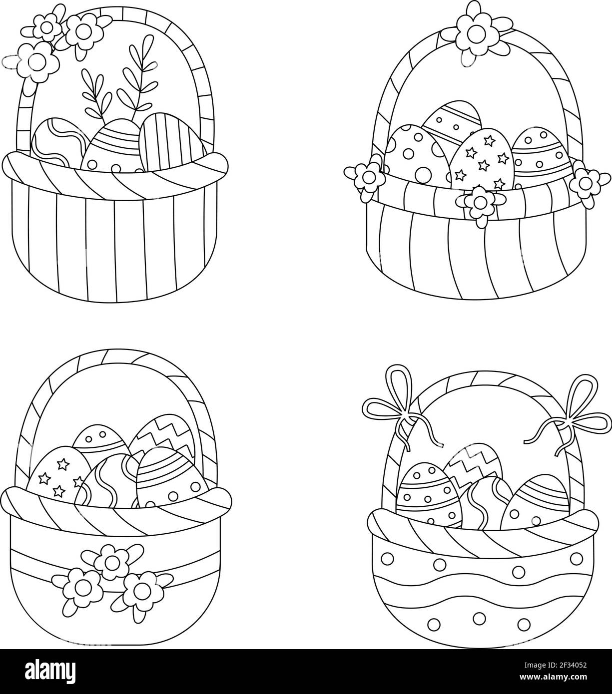 Coloring page with Easter baskets. Set of black and white baskets full ...