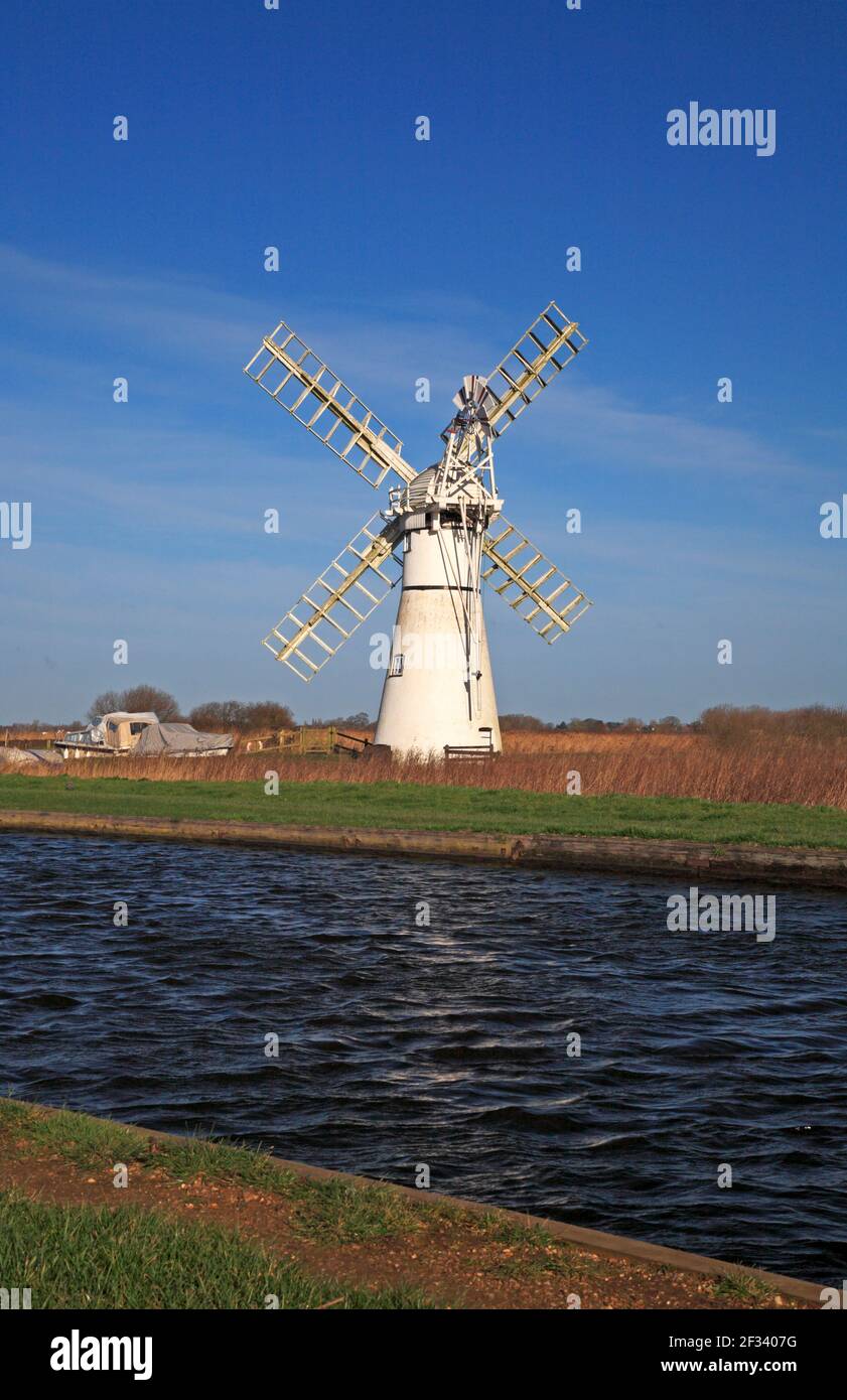 A view of the restored 19th century Thurne Dyke Drainage Mill from ...