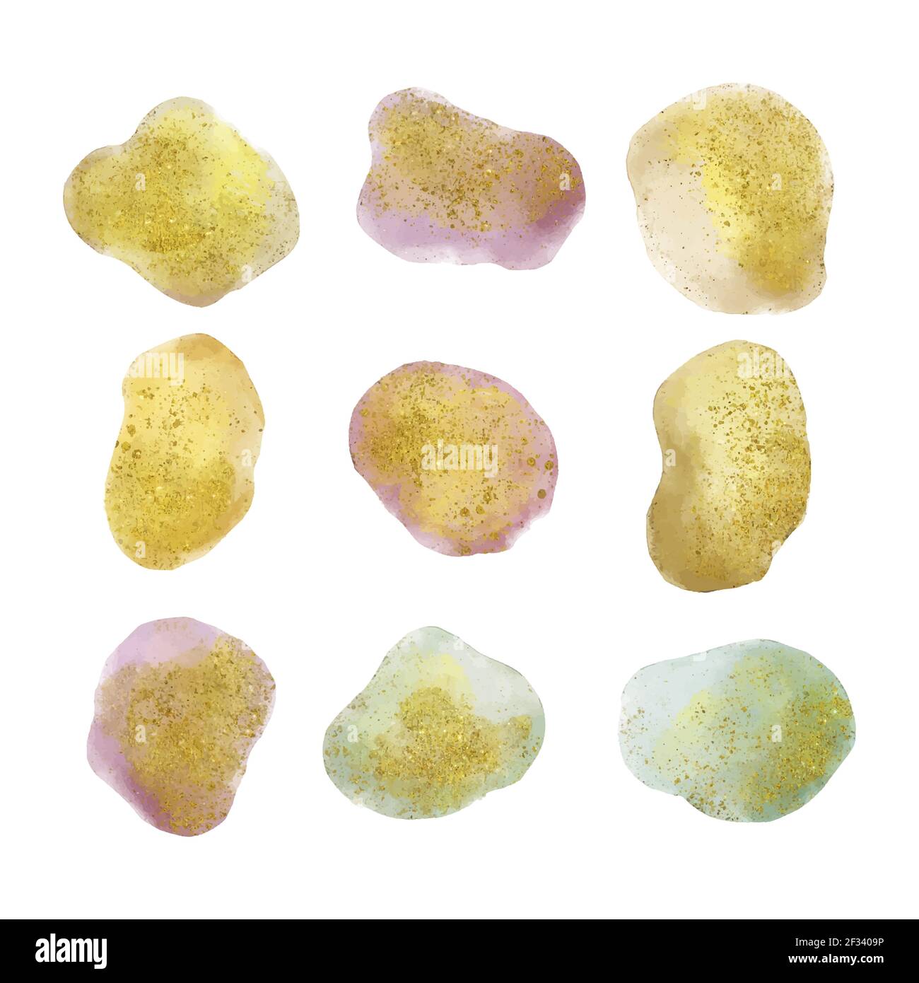 Watercolor brush strokes with gold and glitter Vector illustration ...