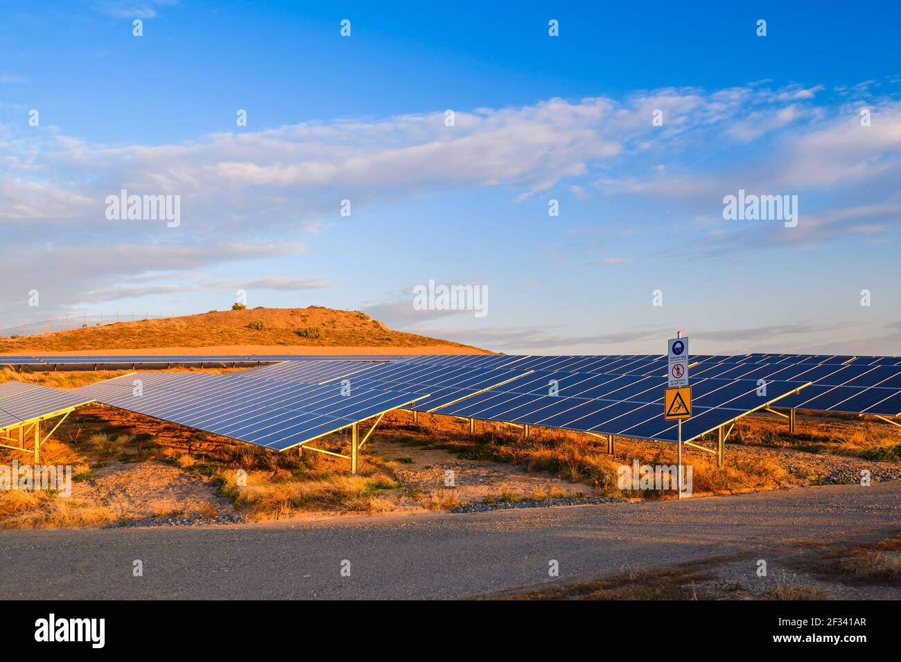 Solar panel farm at sunset located in South Australian metropolitan ...