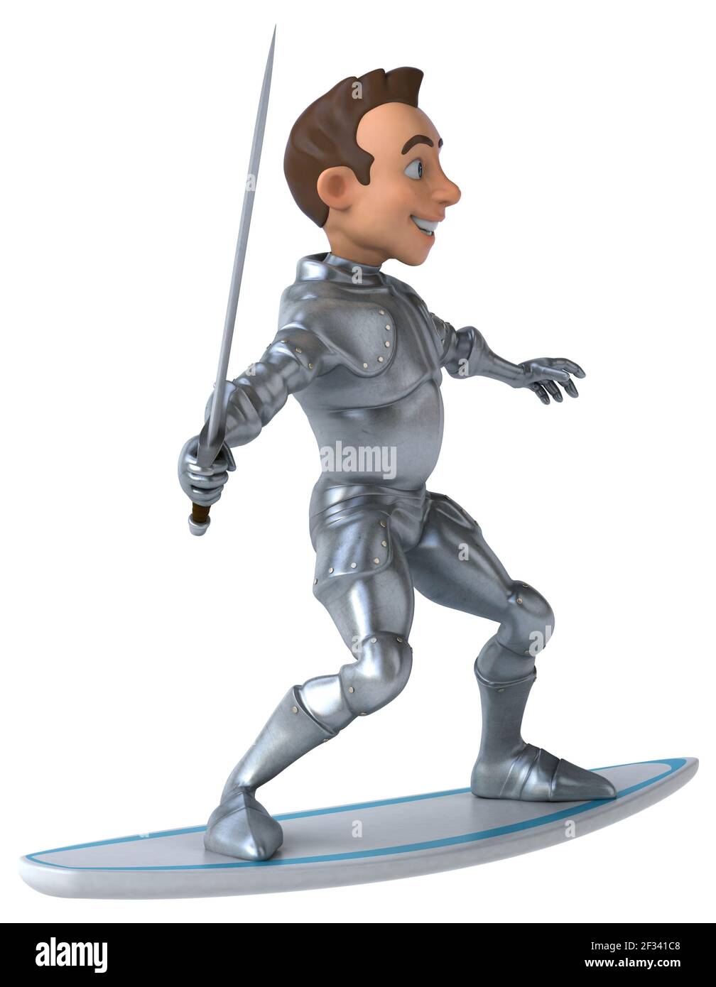 Fun 3D cartoon knight surfing Stock Photo - Alamy