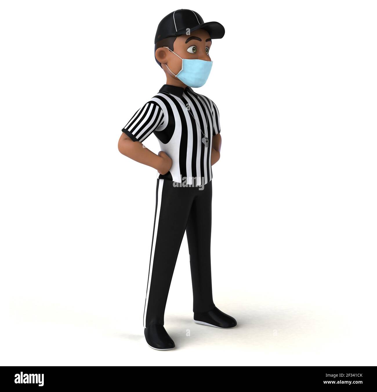 Fun 3D illustration of a black referee with a mask Stock Photo - Alamy