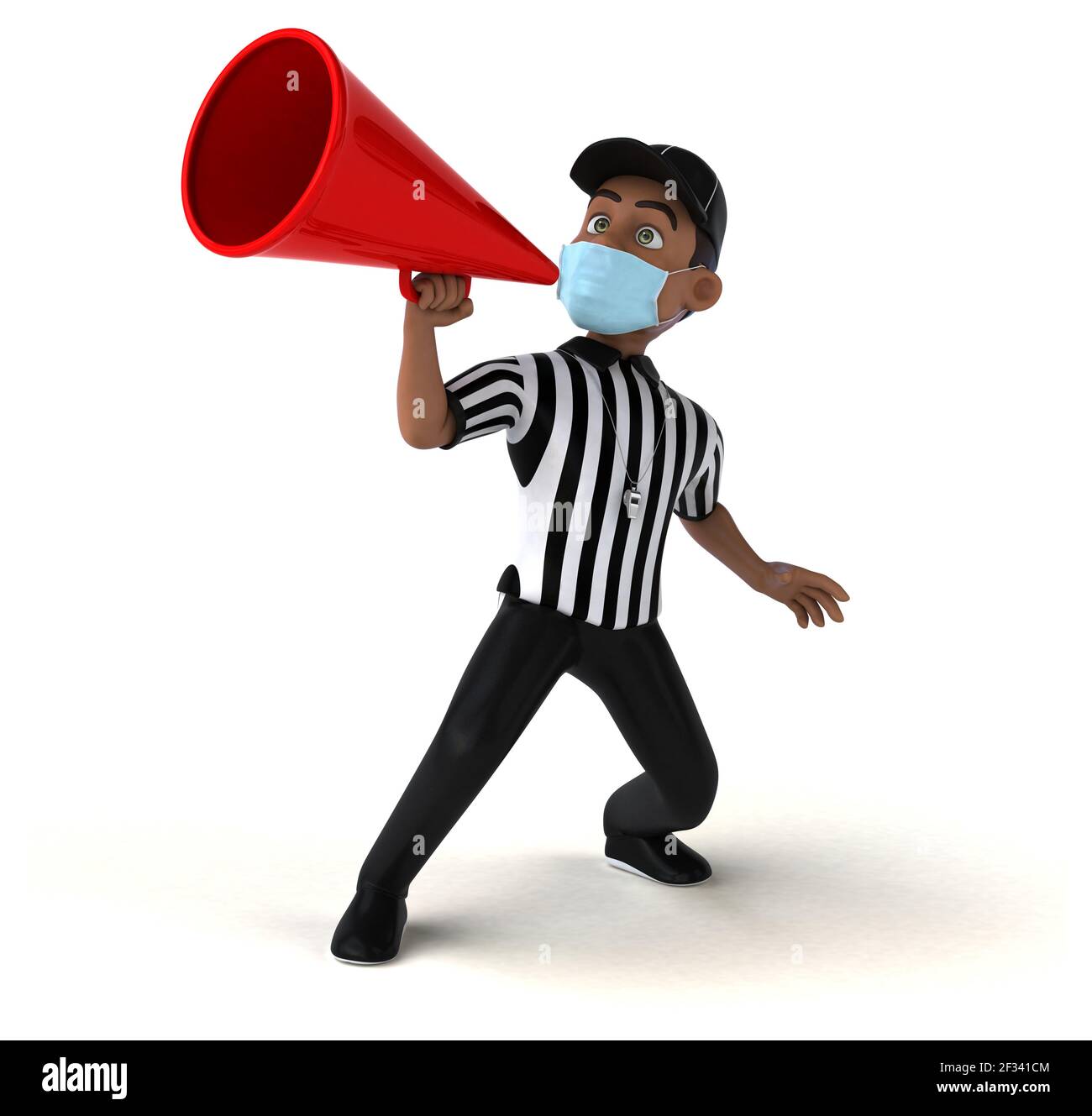 Fun 3D illustration of a black referee with a mask Stock Photo - Alamy