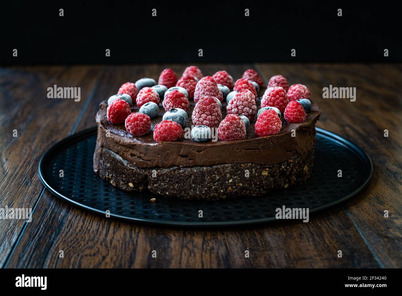 Gluten Free Vegan Chocolate Raw Cake with Raspberries and Blueberries ...